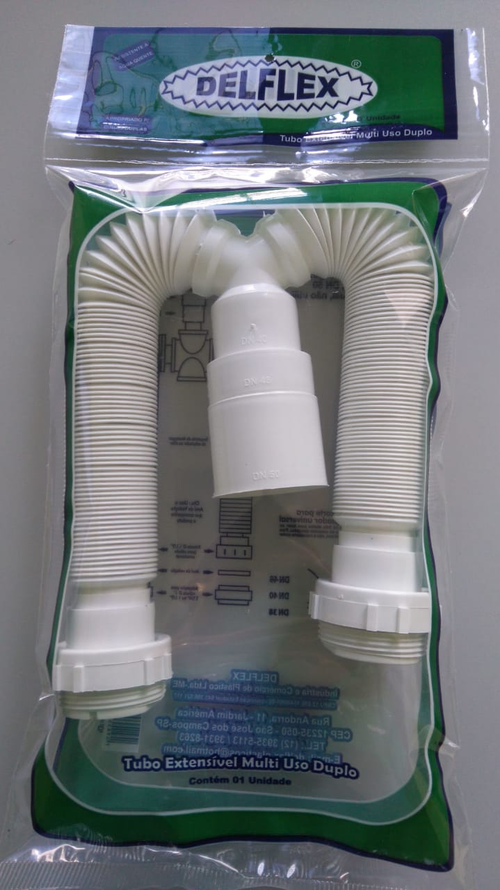 Tubo extensível multi uso duplo - Delflex Indústria de Sifão pra Cuba Dupla